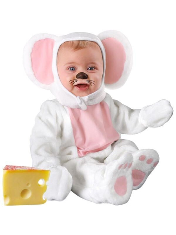 Baby White Mouse Costume — Plush Infant Bodysuit – Masquerade